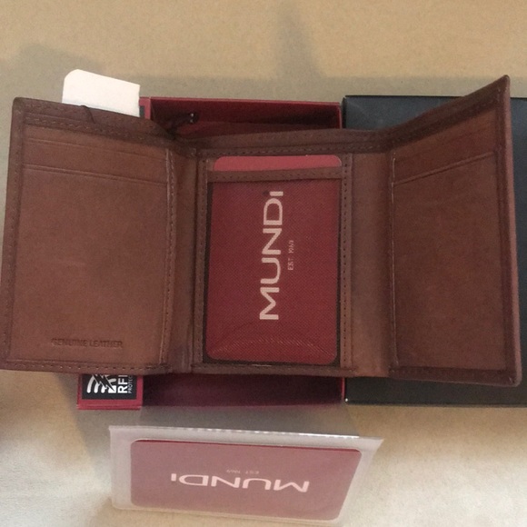 mundi | Bags | New Mundi Brown Leather Rfid Trifold Wallet Nwt | Poshmark